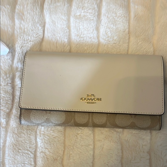 Coach | Bags | Coach Cream And Tan Leather Wallet With Gold Logo | Poshmark
